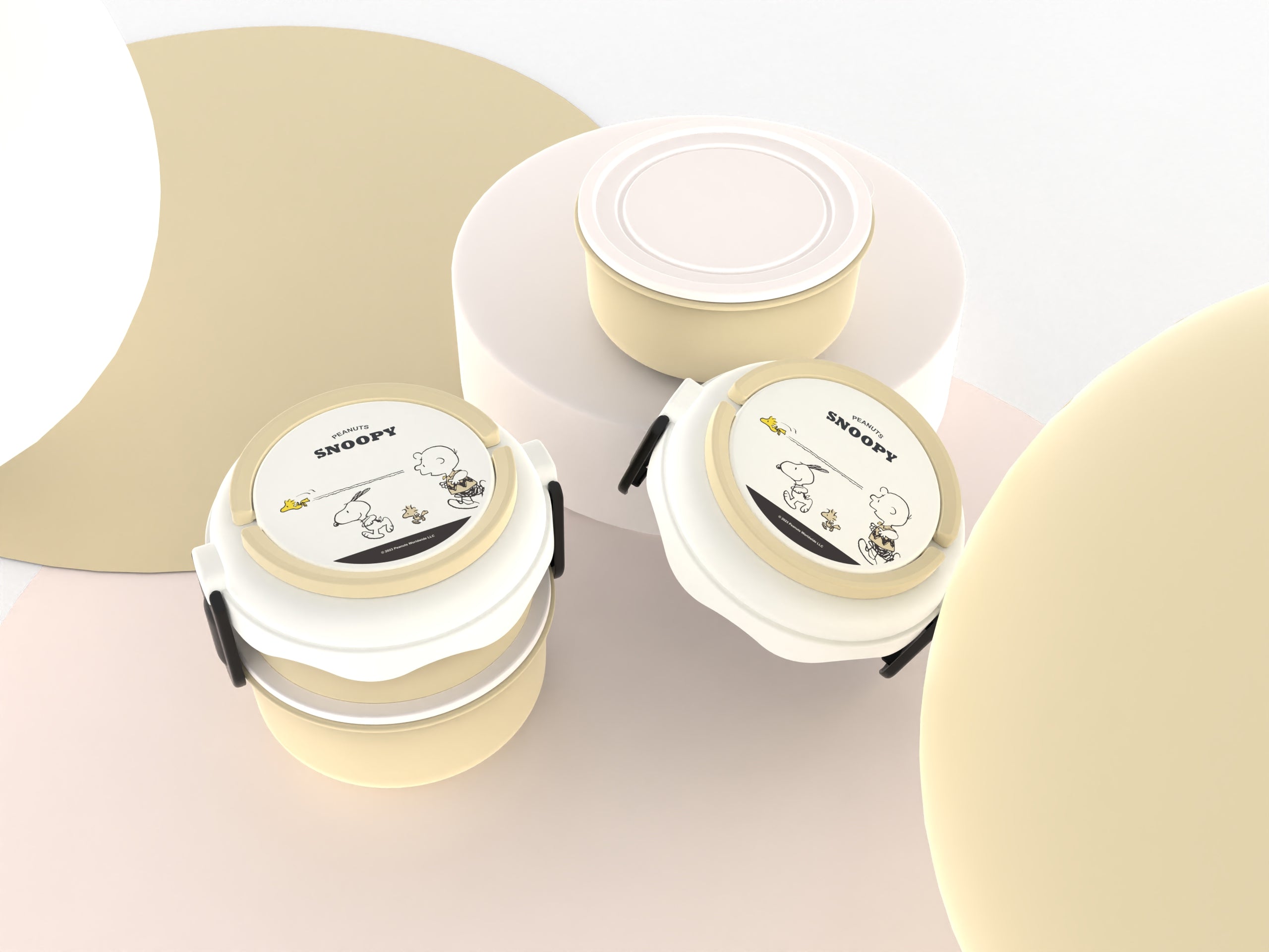 Snoopy Collection Round Double Layered Lunch Box (1100mL)(Beige ...