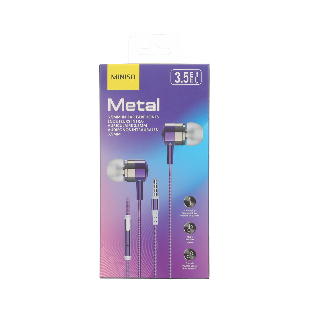 Colored Metal 3.5mm In-ear Earphones Model: PA401(Purple)– Miniso Pakistan