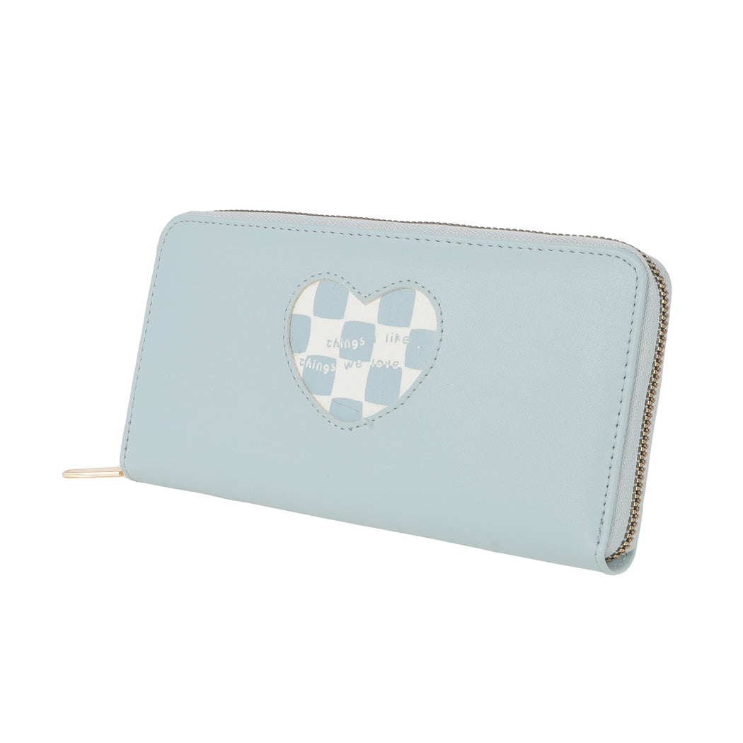 Heart Shape Plaid Women's Long Wallet with Round Zipper(Blue) – Miniso ...