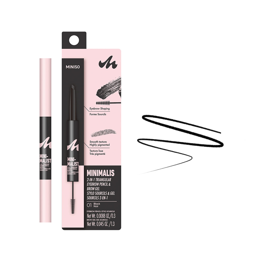 Minimalist 2-in-1 Triangular Eyebrow Pencil & Brow Gel (01 Black ...