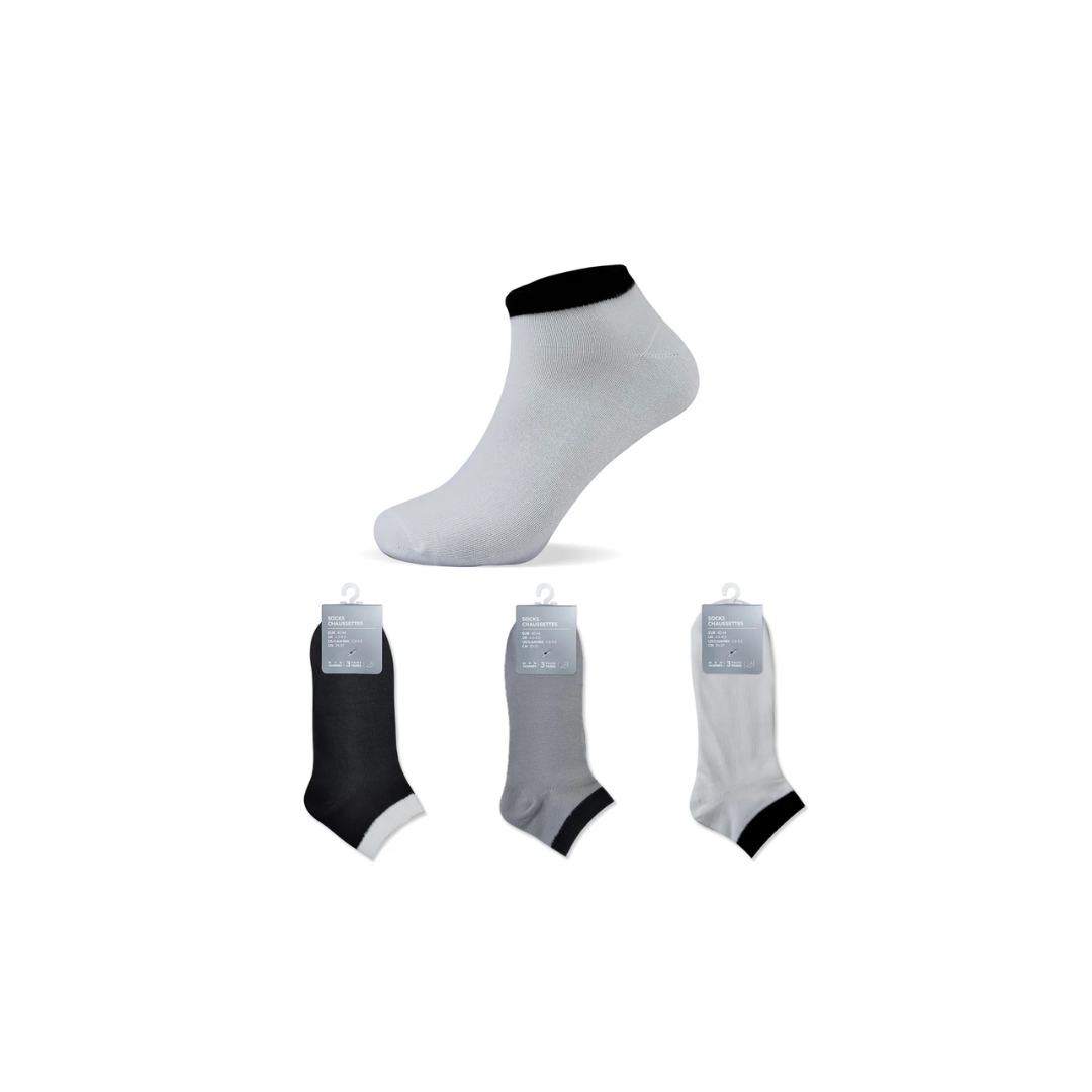 Classic Contrast Color Odor Control Men's Ankle Socks 3 Pairs (Basic C ...
