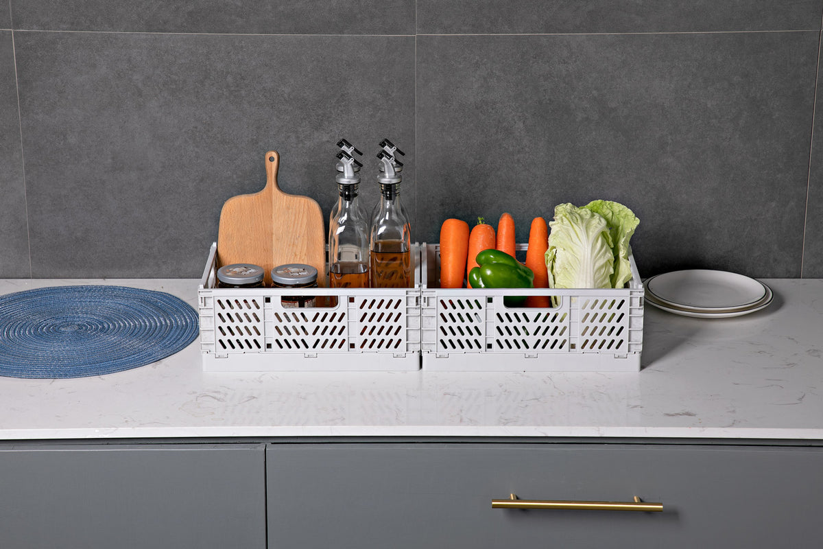 Foldable Storage Basket, M (2 pcs)(Gray)– Miniso Pakistan